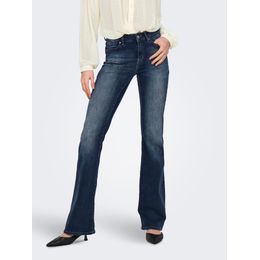 Bootcut-Jeans Only "ONLBLUSH ICON COIN MID FL DNM CRO300NOOS", Damen, Gr. XS (34), L&auml;nge 32, blau (blau schwarz denim), Denim/Jeans, Obermaterial: 92% Baumwolle, 6% Elastomultiester, 2% Elasthan, unifarben, Jeans