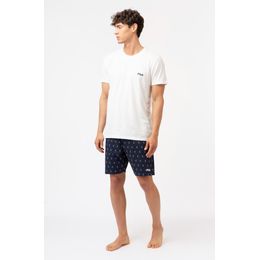 Shorty Fila, Herren, Gr. L, gardenia, navy, Single Jersey, Obermaterial: 100% Baumwolle, bequem kurz, Rundhals, Homewear-Sets Shorty, mit Rundhalsausschnitt, Kurzarm, Cotton
