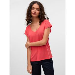 V&eacute;ro Moda V-Shirt VERO MODA "VMFILLI SS V-NECK TEE GA NOOS", Damen, Gr. XS, rosa (dubarry), Jersey, Obermaterial: 70% Modal, 30% Polyester, unifarben, relaxed fit normal, V-Ausschnitt, Shirts, Materialmix, relaxed fit