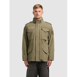 Fieldjacket Khujo "GENE", Herren, Gr. L, olive, Web, 100% Baumwolle, unifarben, regular fit h&uuml;ftlang, eingesetzt eingefasste Kante mit Klettverschluss, Jacken