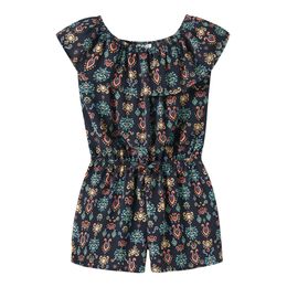 Kurzoverall name it "NKFVINAYA PLAYSUIT FFF", M&auml;dchen, Gr. 134, N-Gr, schwarz sapphire aop:aztec inspirot, Web, Obermaterial: 98% Polyester, 2% Elasthan, bedruckt, regular fit kurz, Carmenausschnitt, Overalls Kurzoverall, Kunstfaser, elastischer Bund, Allover-Druck
