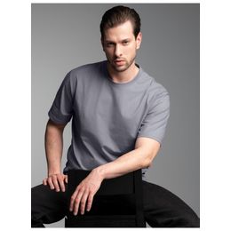 TRIGEMA Herren T-Shirt "TRIGEMA T-Shirt DELUXE Baumwolle", grau, Basic, Gr. L, Single Jersey, 100% Baumwolle, Shirts
