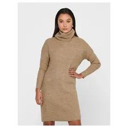 Strickkleid Only "ONLJANA L/S COWLNCK DRESS", Damen, Gr. S, N-Gr, beige (colorot indian tan), Rippstrick, Obermaterial: 62% Polyacryl, 15% Nylon, 13% Polyester, 7% Wolle, 3% Elasthan, unifarben, ca. Mitte Oberschenkel, Kleider Strickkleid