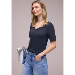 Kurzarmshirt Street One "Style Ada", Damen, Gr. 36, shadowed navy, Jersey, Obermaterial: 50% Baumwolle, 50% Modal. Futter: 100% Baumwolle, unifarben, normal h&uuml;ftbedeckend, herzf&ouml;rmiger Ausschnitt, Shirts, Sommershirt mit Herz-Ausschnitt