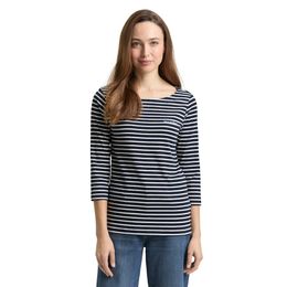 Tom Tailor Damen 3/4-Arm-Shirt "Regular"navy blau sanftes wei&szlig; stripe, Gr. M, gestreift, Single Jersey, Obermaterial: 97% Baumwolle, 3% Elasthan,