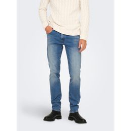 Only & Sons ONLY & SONS Herren Regular-fit-Jeans "ONSWEFT REGULAR MAT DNM NOOS", blau, Gr. 31, Abriebeffekte, Denim/Jeans, Obermaterial: 99% Baumwolle, 1%