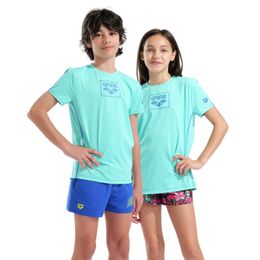 T-Shirt arena "UNISEX JR arena S/S SWIM SHIRT", Jungen, Gr. 128 (122), water, Obermaterial: 90% Polyester, 10% Elasthan, Shirts T-Shirt
