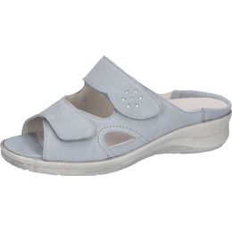 Waldl&auml;ufer Pantolette WALDL&Auml;UFER "Merle", Damen, Gr. 7,5 (41), hellblau, silberfarben, Nubukleder, Textil, unifarben mit Farbeinsatz, Schuhe Pantolette, Hausschuh, Bequemschuh, Keilpantolette mit Klettverschl&uuml;ssen, M-Weite