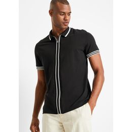 bonprix Herren Poloshirtschwarz, Gr. 64, kontrastfarbene Details, unifarben, Piqu&eacute;, Obermaterial: 100% Baumwolle, Shirts, Kurzarm, mit