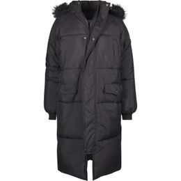 Winterjacke Urban Classics "Urban Classics Damen Ladies Oversize Faux Fur Puffer Coat", Damen, Gr. M, schwarz, schwarz, 100% Polyester, unifarben, oversize, ohne Ausschnitt, Jacken Winterjacke