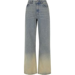 Bequeme Jeans Karl Kani "Karl Kani Karl Kani Og Five Pocket Straight Leg Gradient Denim", Damen, Gr. 27, Normalgr&ouml;&szlig;en, blau, sand, 100% Baumwolle, unifarben, Jeans