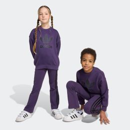 Trainingsanzug adidas originals "LOOSE CREW FLARED KIDS LEGGINGS SET", Jungen, Gr. 122, aurora plum, Obermaterial: 70% Baumwolle, 30% Polyester, Sportanz&uuml;ge Trainingsanzug