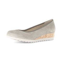 Keilpumps Gabor "GENUA", Damen, Gr. 44, schilf, kork, Ziegenveloursleder, Schuhe, Businessschuh, Heels mit Absatz in Kork-Optik