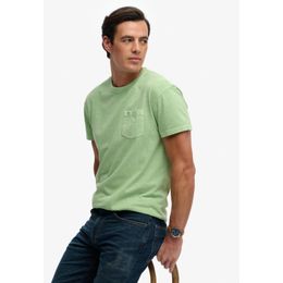 Superdry Herren Rundhalsshirt "COTTON CLASSIC LINEN PKT TEE", gr&uuml;n, Gr. XL, unifarben, Single Jersey, Obermaterial: 80% Baumwolle, 20% Leinen,