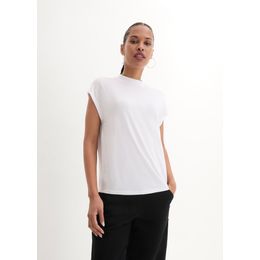T-Shirt bonprix "T-Shirt aus softer Viskose", Damen, Gr. 40/42 (M), wei&szlig;, Jersey, Obermaterial: 95% Viskose, 5% Elasthan, unifarben, l&auml;ssig geschnitten h&uuml;ftbedeckend, hoch geschlossener Ausschnitt, angeschnitten, Shirts T-Shirt, l&auml;ssige Passform, Kurzarm, unifarben, aus Viskose