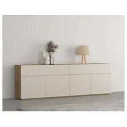 Sideboard OTTO HOME "Criss, Breite 200 cm moderne grifflose Kommode 4T&uuml;ren/4SK", mauvella eiche, kaschmir, B:200cm H:64cm T:34cm, FSC-zertifizierter Holzwerkstoff, Melamin, Metall, Sideboards, Sideboard, Schubladenkommode mit viel Stauraum, vielseitig einsetzbar