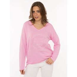Sweatshirt Zwillingsherz "&bdquo;Positive Mind Neon Kante&rdquo;", Damen, Gr. L/XL, rosa baby, angeraute Sweatware, Obermaterial: 70% Baumwolle, 30% Polyester, normal h&uuml;ftlang, V-Ausschnitt, Sweatshirts Sweatshirt, mit Kontrastnaht, V-Neck, washed out Optik, langarm