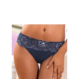 Bikinislip Lascana "Wanda", Damen, Gr. 40/42, blau (marine), Microtouch, Obermaterial: 80% Polyamid, 12% Polyester, 8% Elasthan, figurbetont, Unterhosen, mit Stickerei Spitze in floraler Optik