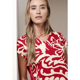 Print-Shirt Street One, Damen, Gr. 42, salsa rot, Stoff, 95% Viskose, 5% Elasthan, unifarben, comfort fit normal, V-Ausschnitt, abgesteppt, Shirts, mit Frontprint