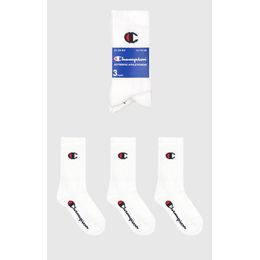 Sportsocken Champion "3 Pack Crew Socks", M&auml;dchen, Gr. 31-34, wht, wht, wht, ns, Obermaterial: 70% Baumwolle, 28% Polyester, 2% Elasthan, Socken Sportsocken, f&uuml;r Kinder, dreiteiliges Set, sportlicher Stil