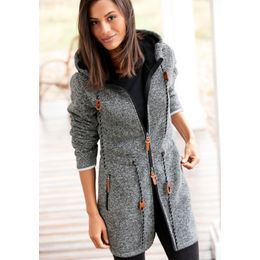 Strickfleecejacke Lascana, Damen, Gr. 32/34, grau (anthrazit), Strick, Obermaterial: 100% Polyester, Jacken, mit Kapuze