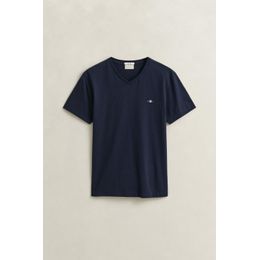 Gant Herren T-Shirt "SLIM SHIELD V-NECK T-SHIRT", blau, Gr. S, unifarben, Obermaterial: 100% Baumwolle, Shirts, mit einer kleinen Logostickerei auf