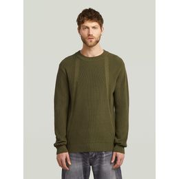 G-Star Raw Longpullover G-STAR "Structure Knit Pullover", Herren, Gr. L, schwarz olive, Obermaterial: 100% Baumwolle, Pullover Longpullover