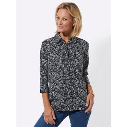 Classic Basics Damen Hemdbluseschwarz, wei&szlig;, bedruckt, Gr. 50, gebl&uuml;mt, gemustert, mehrfarbig, 100% Polyester, Blusen