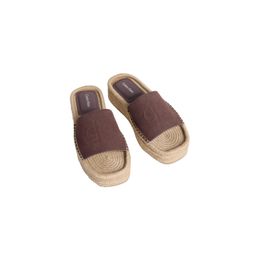 Pantolette Calvin Klein "FLATF ESPA MULE NUB MG", Damen, Gr. 42, pfeffer, braun, Nubukleder, Schuhe Pantolette, Sommerschuh, Strandschuh, Schlupfschuh mit Plateau