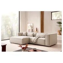 Ecksofa "PIARA mit Kedernaht, Cord, Leinenoptik o. Strukturstoff, Couch, L-Form", beige (hellbeige), B:267cm H:66cm T:167cm, 100% Polyester, LeGer Home by Lena Gercke, Sofas, Ecksofa, wahlweise Ottomane rechts/links, schwarze F&uuml;&szlig;e, bequemer Sitzkomfort