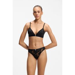 Triangel-BH HUGO UNDERWEAR, Damen, Gr. L, N-Gr, schwarz 001, Obermaterial: 93% Polyamid, 7% Elasthan, k&ouml;rpernah, BHs Triangel-BH, aus gebl&uuml;mter Spitze mit herausnehmbarer Wattierung