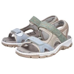 Riemchensandale Rieker, Damen, Gr. 36, hellblau, creme, mint, Nubuklederimitat, Textil, mehrfarbig, Schuhe Riemchensandale, Sommerschuh, Sandalette, Outdoorsandale mit Klett
