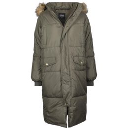 Winterjacke Urban Classics "Urban Classics Damen Ladies Oversize Faux Fur Puffer Coat", Damen, Gr. XS, schwarzolive, beige, 100% Polyester, unifarben, oversize, ohne Ausschnitt, Jacken Winterjacke