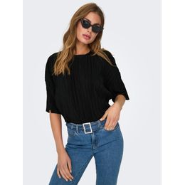Plisseeshirt Only "ONLRAVENNA S/S PLISSE TOP NOOS JRS", Damen, Gr. L, schwarz, Jersey, Obermaterial: 100% Polyester, unifarben, regular fit normal, Rundhals, Shirts