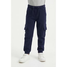 Sweathose Blue Seven, Jungen, Gr. 98, N-Gr, ultramarin, Sweatware, Obermaterial: 100% Baumwolle, unifarben, Basic lang, Hosen Sweathose, mit Cargotaschen