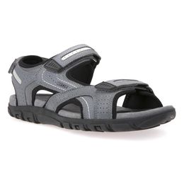 Sandale Geox "UOMO SANDAL STRADA", Herren, Gr. 43, grau (stone, hellgrau), Lederimitat, Schuhe Sandale, Sommerschuh, Klettschuh, Outdoorsandale, im Trekking-Look