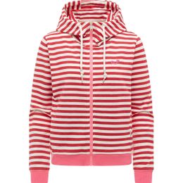 Sweatjacke Ragwear "Parya Stripes", Damen, Gr. XS (34), rot, Material: 50% Baumwolle, 50% Elasthan, gerade h&uuml;ftlang, Rundhals, &Auml;rmel ohne &Auml;rmelschlitz Rippstrickb&uuml;ndchen, Sweatjacken Sweatjacke, gestreifte Damen Zipp-Jacke mit s&uuml;&szlig;er Stickerei