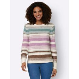 Casual Looks Damen Rundhalspullover "Pullover", beige, Gr. 46, gemustert, gestreift, mehrfarbig, 69% Baumwolle, 31% Polyacryl, Pullover