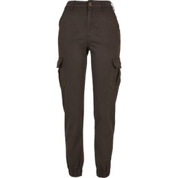 Cargohose Urban Classics "Urban Classics Damen Ladies High Waist Cargo Pants", Damen, Gr. 31, Normalgr&ouml;&szlig;en, braun, 98% Baumwolle, 2% Elasthan, unifarben, normal, Hosen Cargohose