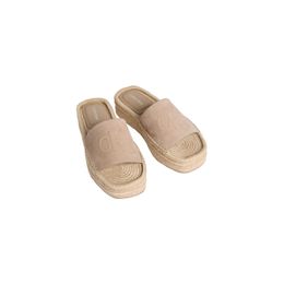 Pantolette Calvin Klein "FLATF ESPA MULE NUB MG", Damen, Gr. 39, beige, Nubukleder, Schuhe Pantolette, Sommerschuh, Strandschuh, Schlupfschuh mit Plateau