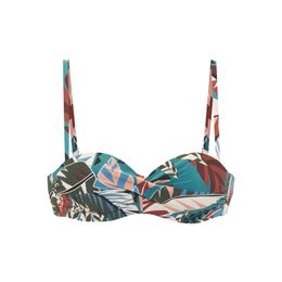 B&uuml;gel-Bandeau-Bikini-Top Buffalo "Moana", Damen, Gr. 36, Cup D, aqua bedruckt, Recycling-Polyamid, bedruckt, Bikini-Oberteile, mit modernem Allover-Print