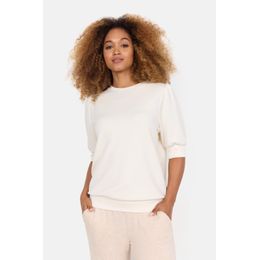 Kurzarmbluse soyaconcept "SC-BANU 83", Damen, Gr. M, beige (cream), Sweatware, Obermaterial: 48% Modal, 48% Polyester, 4% Elasthan, unifarben, regular fit normal, Rundhals, Rippb&uuml;ndchen, Blusen