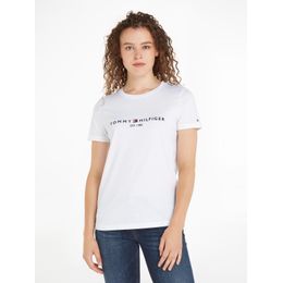 Rundhalsshirt Tommy Hilfiger "HERITAGE HILFIGER C-NK REG TEE", Damen, Gr. XXS (32), wei&szlig;, Single Jersey, Obermaterial: 100% Baumwolle, bestickt, unifarben, figurbetont normal, Rundhals, eingesetzt abgesteppt, Shirts Rundhalsshirt, mit gesticktem Tommy Hilfiger Linear Logo-Schriftzug