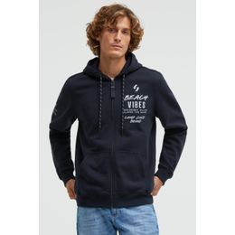 Kapuzensweatjacke CAMP DAVID, Herren, Gr. M, blau, Material: 100% Baumwolle, bedruckt, relaxed fit normal, hoch geschlossener Ausschnitt, eingesetzt Rippb&uuml;ndchen, Sweatjacken, aus Baumwolle