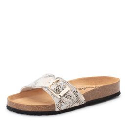 Pantolette Tamaris "CORRA", Damen, Gr. 38, beige, snake, Lederimitat, Reptilienpr&auml;gung, Schuhe Pantolette, Sommerschuh, Schlappen mit verstellbarer Schnalle