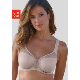 Minimizer-BH Nuance, Damen, Gr. 100, Cup F, sand, Netz, Obermaterial: 79% Polyamid, 15% Polyester, 6% Elasthan, BHs Minimizer-BH, mit B&uuml;gel und transparenten Netzeins&auml;tzen im Obercup