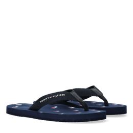 Tommy Hilfiger Damen Zehentrenner, Gr. 34, blau, Textil, Schuhe, Pool Slides, Badeschuh, Strandschuh mit Zehensteg
