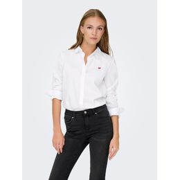 Jacqueline de Yong Hemdbluse JDY "JDYMIO L/S EMBROIDERY SHIRT WVN NOOS", Damen, Gr. 38, wei&szlig; (wei&szlig; detail:bitter sweet heart), Web, Obermaterial: 72% Baumwolle, 24% Polyester, 4% Elasthan, unifarben, regular fit h&uuml;ftbedeckend, 1-Knopf-Manschette, Blusen Hemdbluse, in klassischer Form mit kleiner Bruststickerei