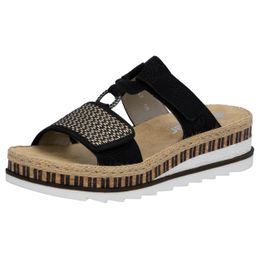 Rieker Damen Pantolette, Gr. 37, schwarz, Nubuklederimitat, Schuhe, Keilabsatz, Sommerschuh, Schlappen mit weicher Innensohle