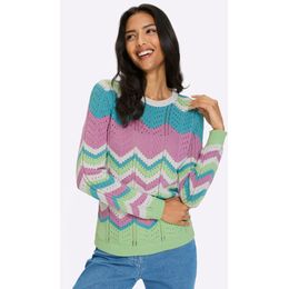 Classic Basics Damen Ajourpullover "Ajour-Pullover"sand, ozean, gemustert, Gr. 48, gemustert, gestreift, mehrfarbig, 100% Baumwolle, Pullover